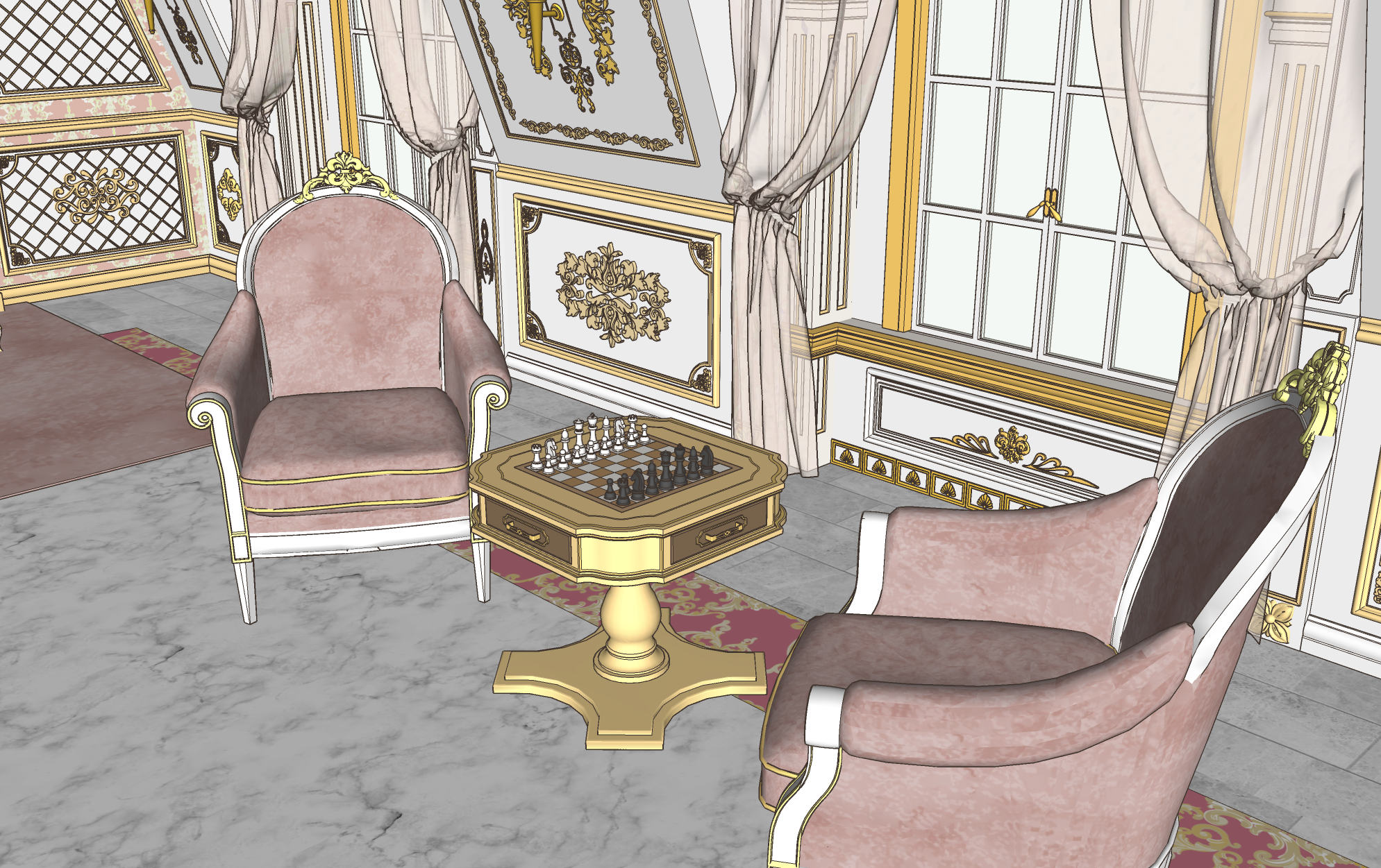 [Snaptoon+Sketchup] Fantasy Bedroom (White+Gold) (2023.01.04 Update)
