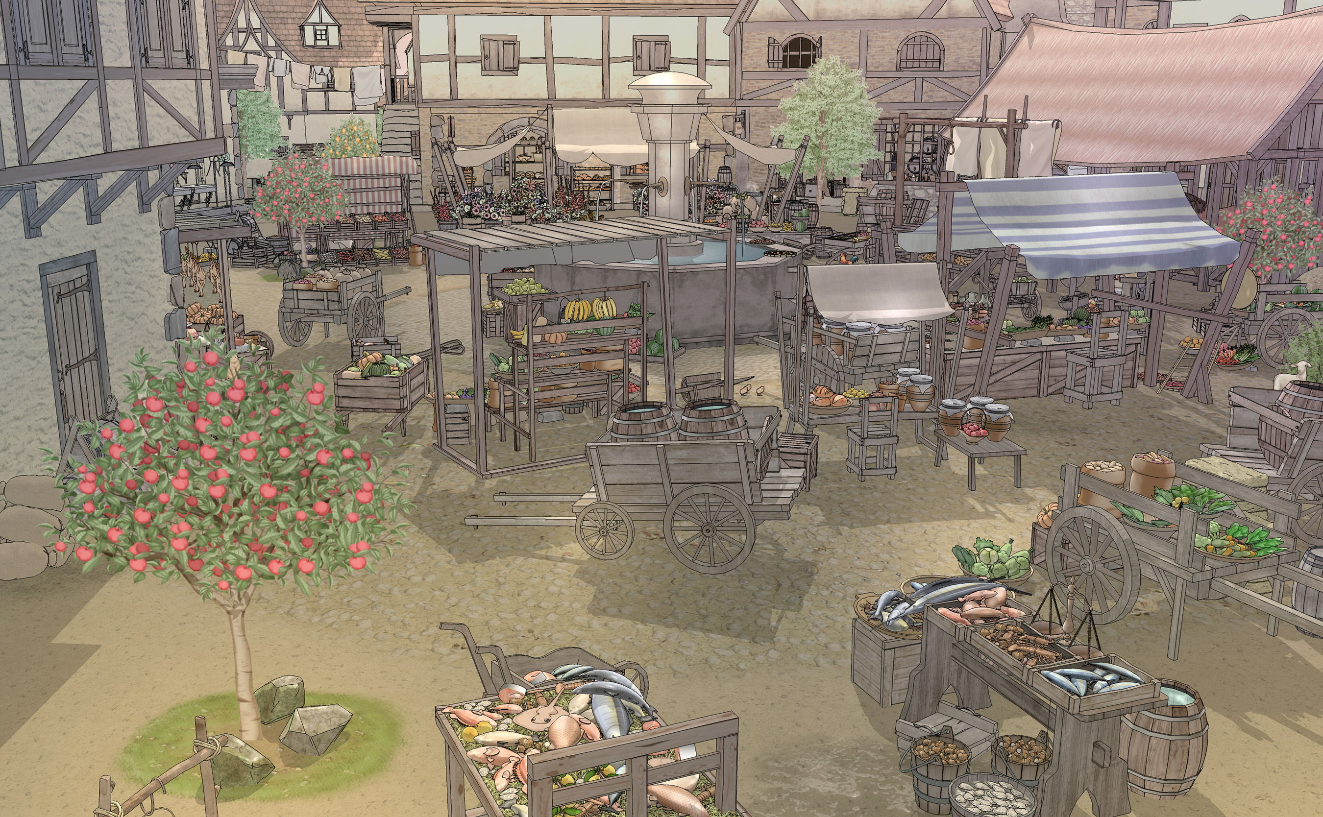 Medieval Village Scenery and Shops