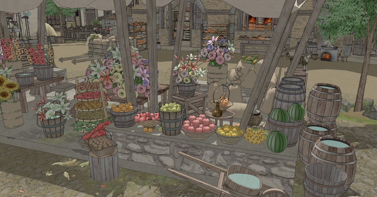 Medieval Village Scenery and Shops