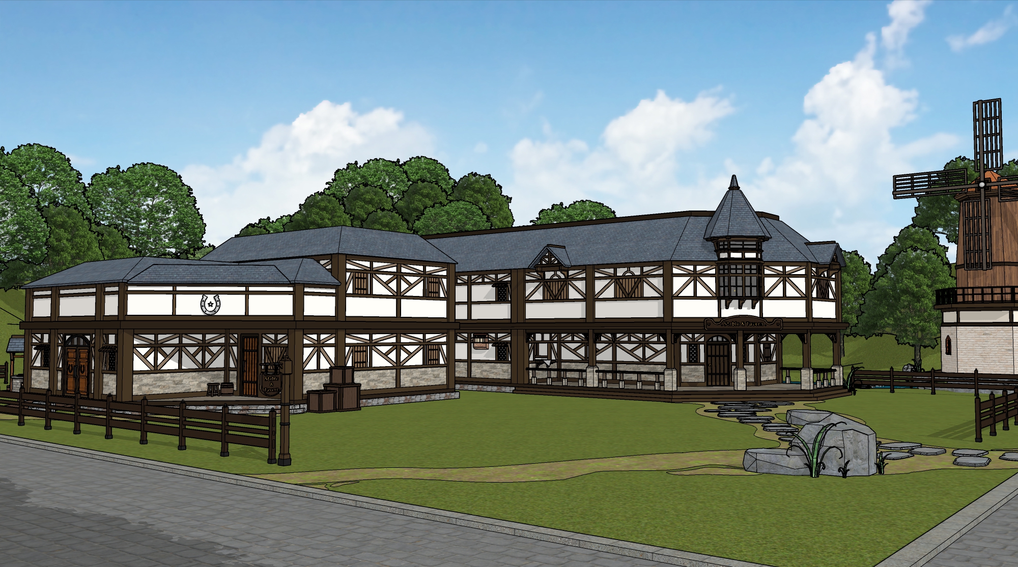 Inn with Fantasy Medieval Style Stables