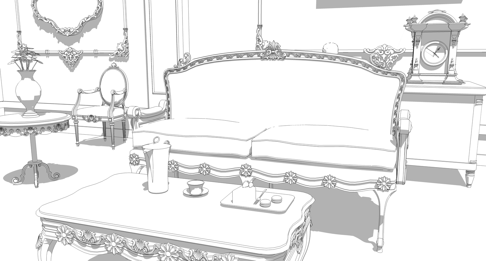 Romantic Fantasy Style Mansion Drawing Room Interior