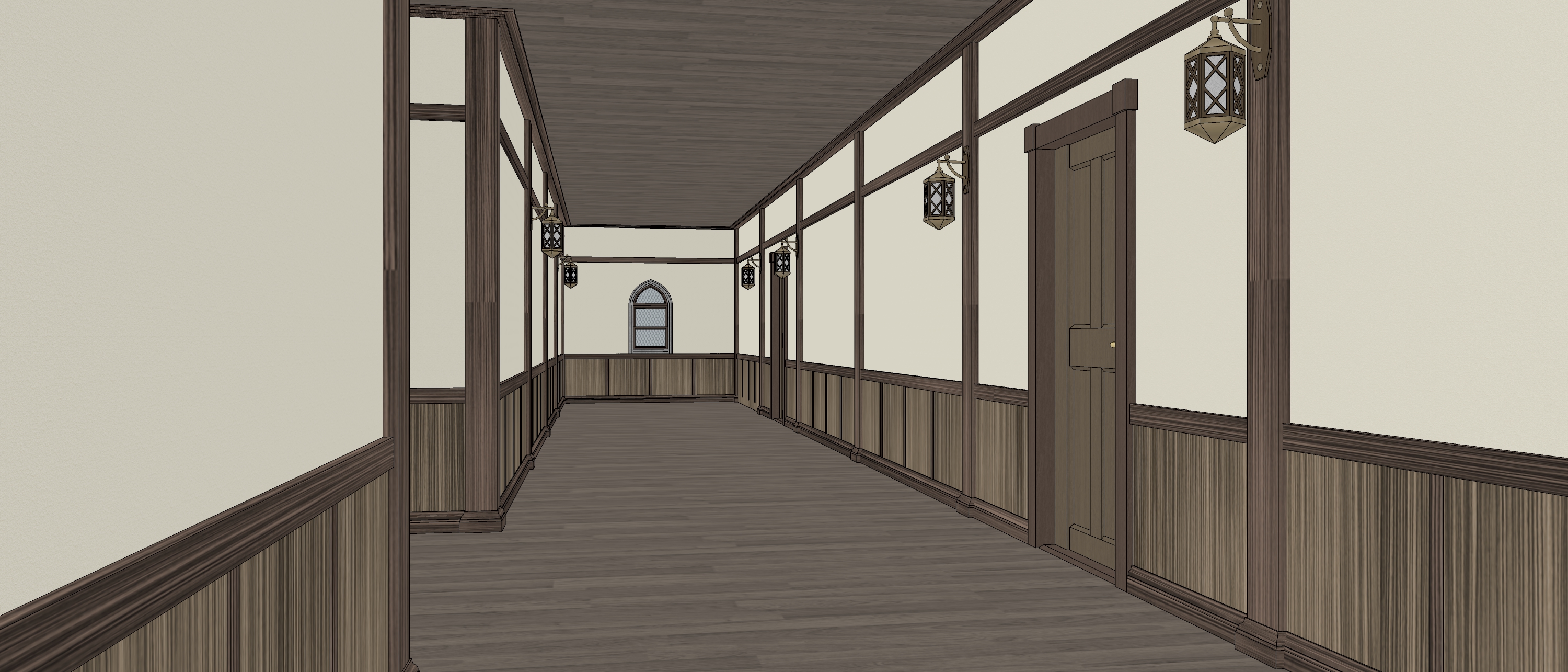 Dormitory Corridor + Stairs for Fantasy Background