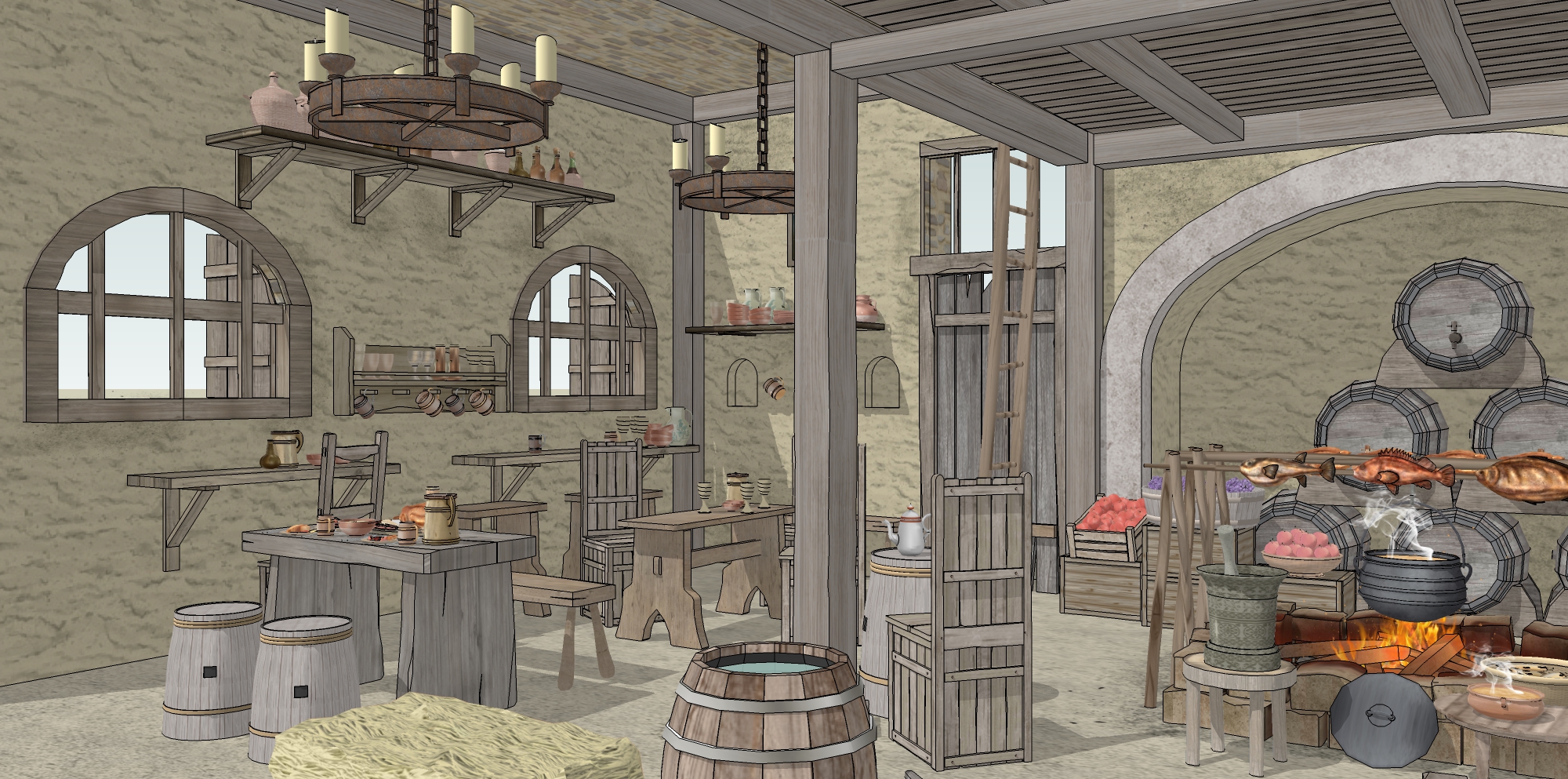 Medieval Village Scenery and Shops