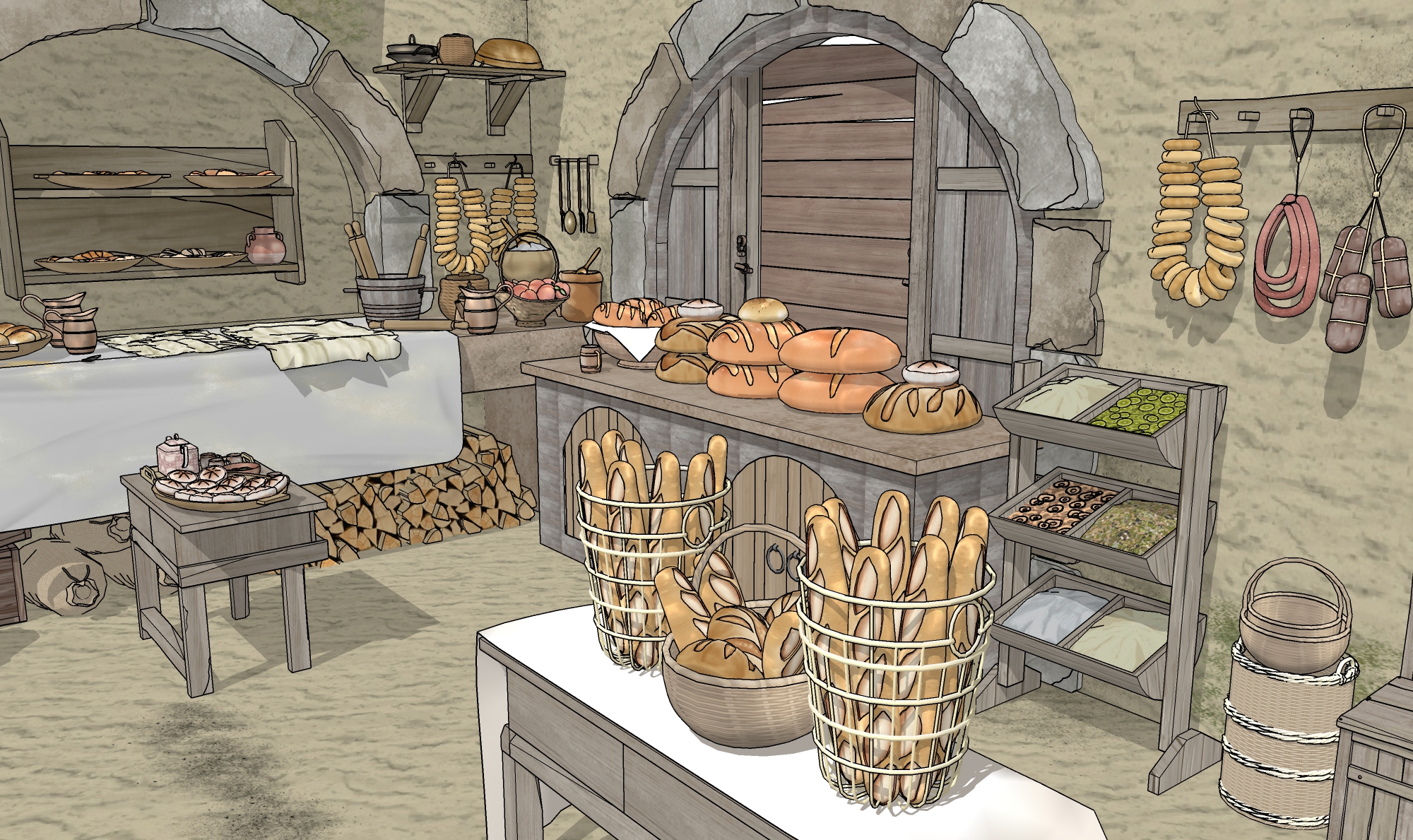 Medieval Village Scenery and Shops