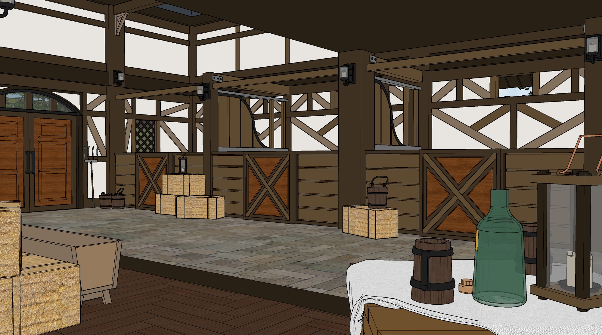 Inn with Fantasy Medieval Style Stables