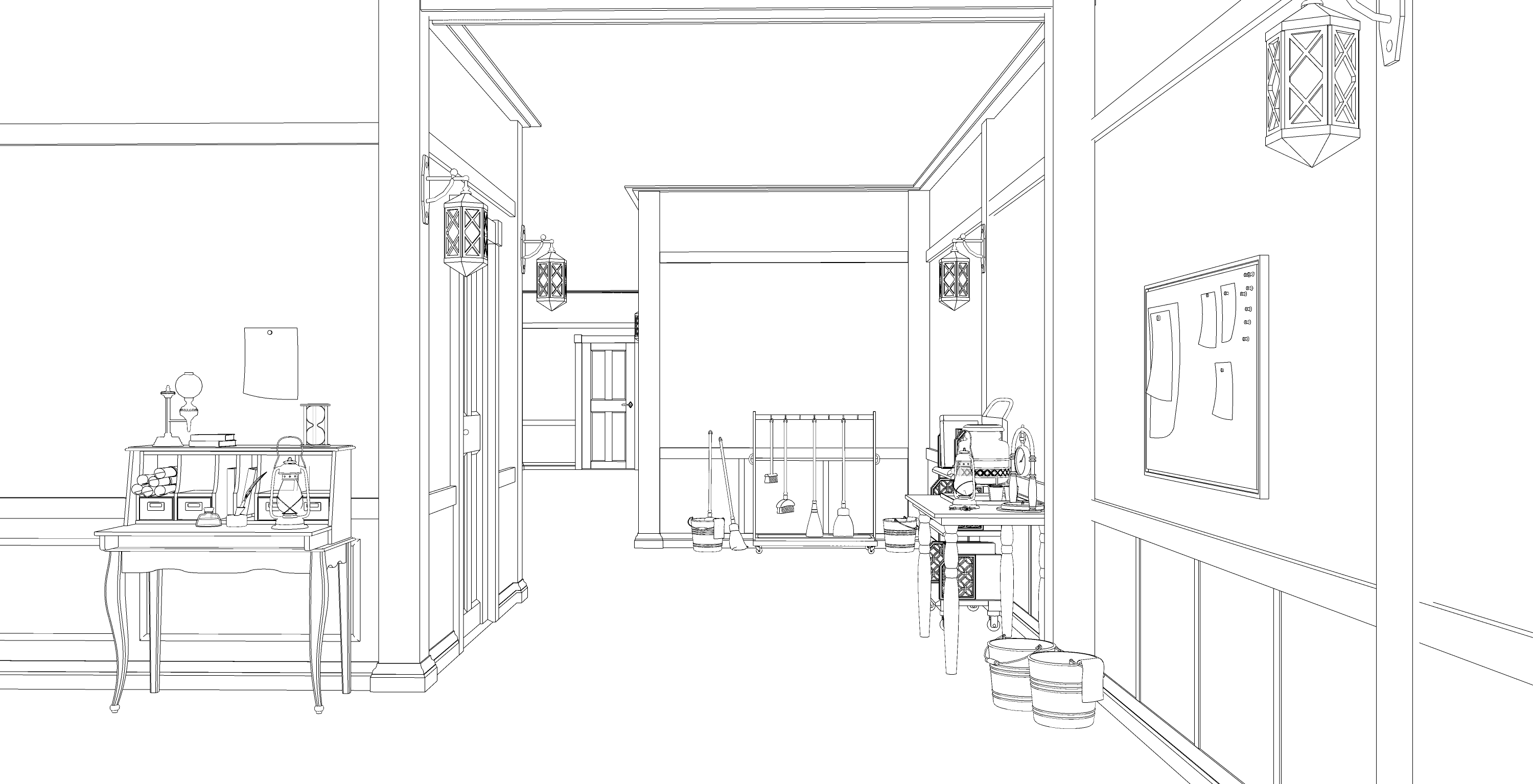 Dormitory Corridor + Stairs for Fantasy Background