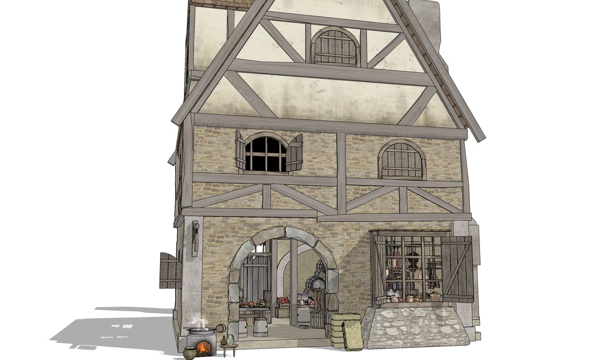 Medieval Village Scenery and Shops