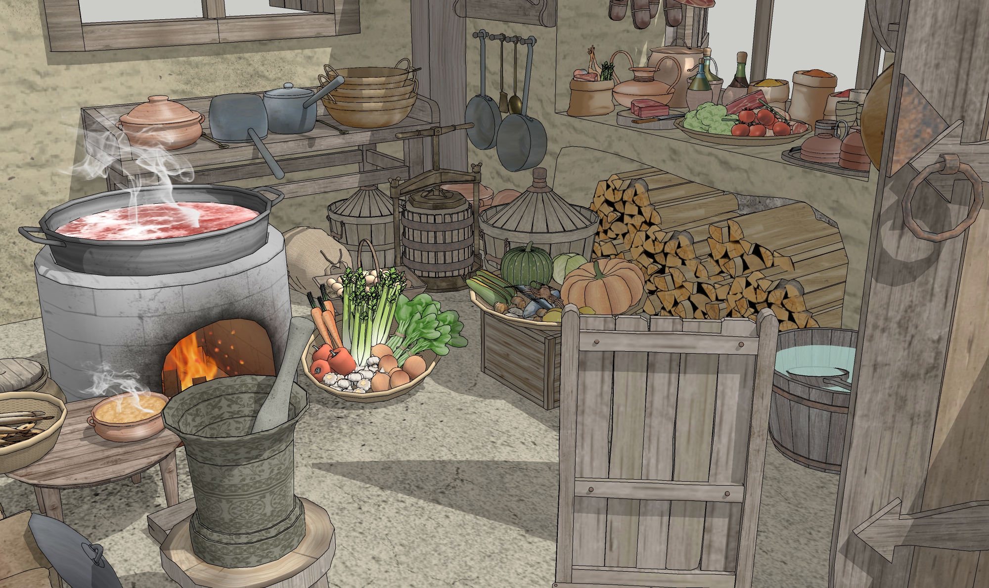 Medieval Village Scenery and Shops