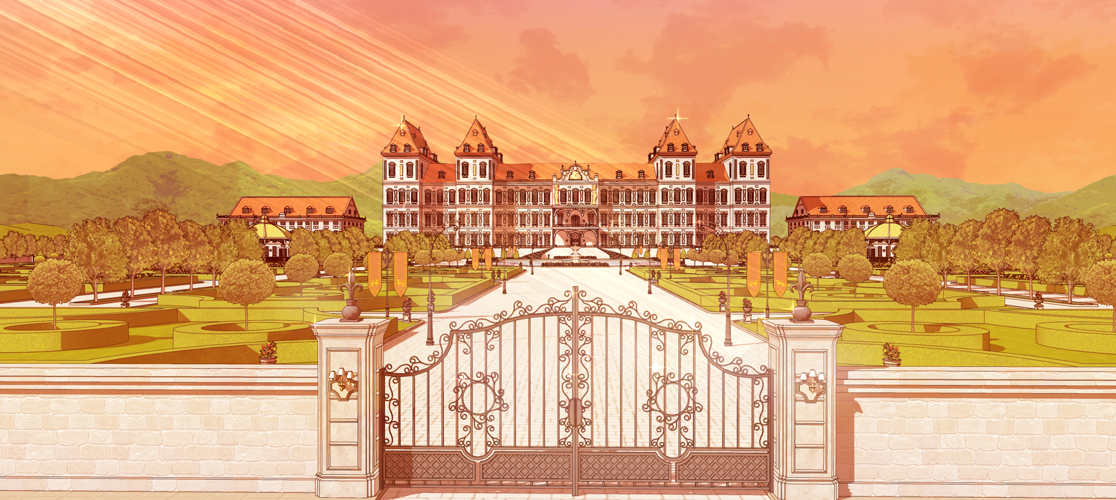 Romantic Fantasy Style Mansion Exterior and Garden