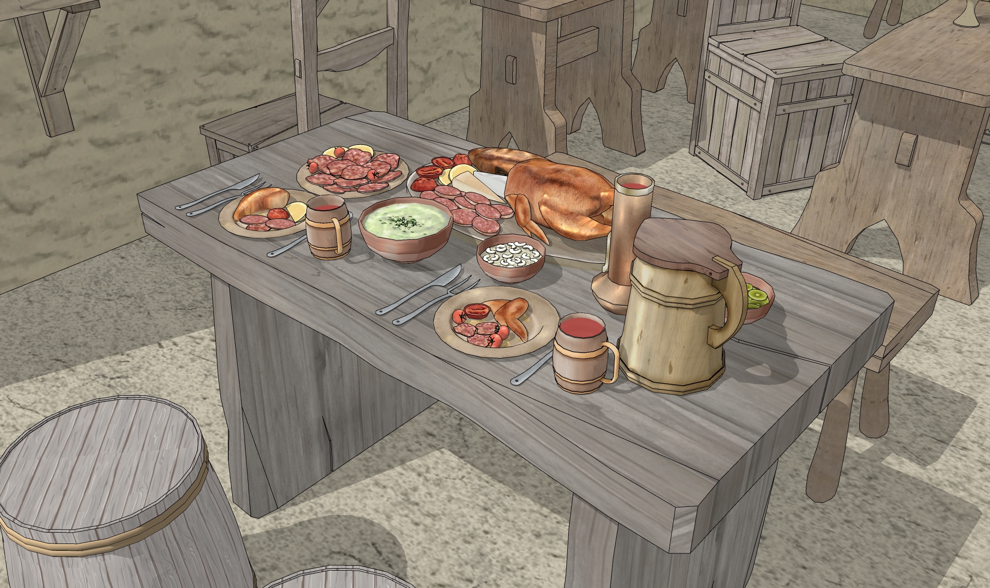 Medieval Village Scenery and Shops