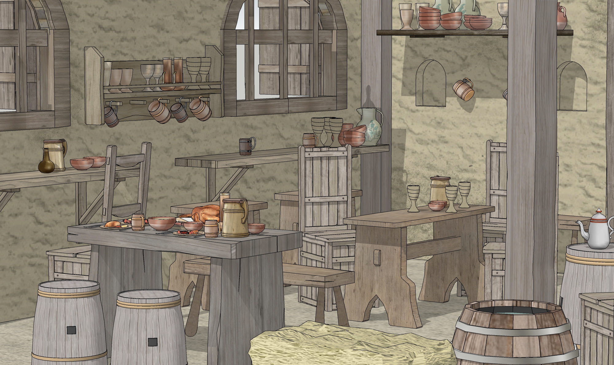 Medieval Village Scenery and Shops