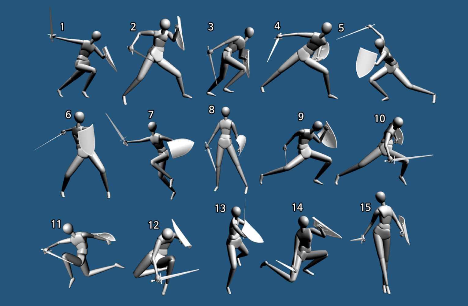 Clip Studio Fantasy Action Pose - 09 Sword & Shield