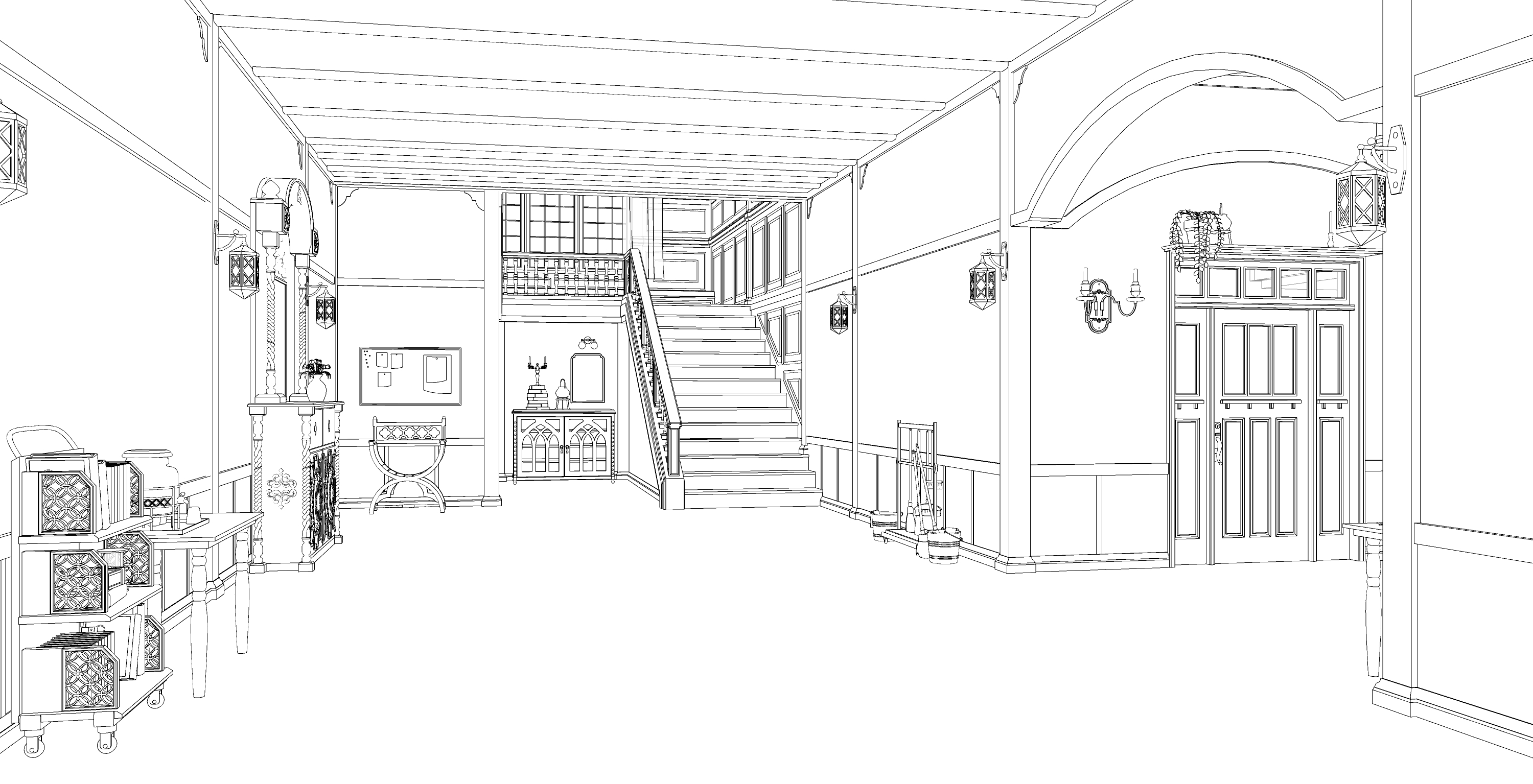 Dormitory Corridor + Stairs for Fantasy Background