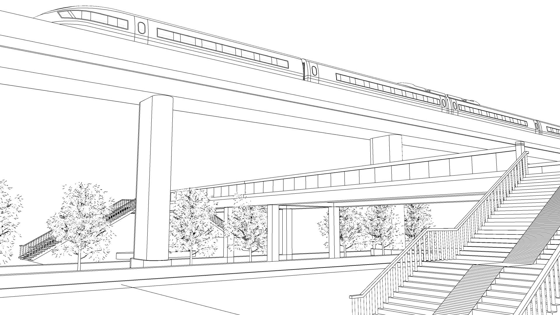 High-speed rail, Overpass, Train