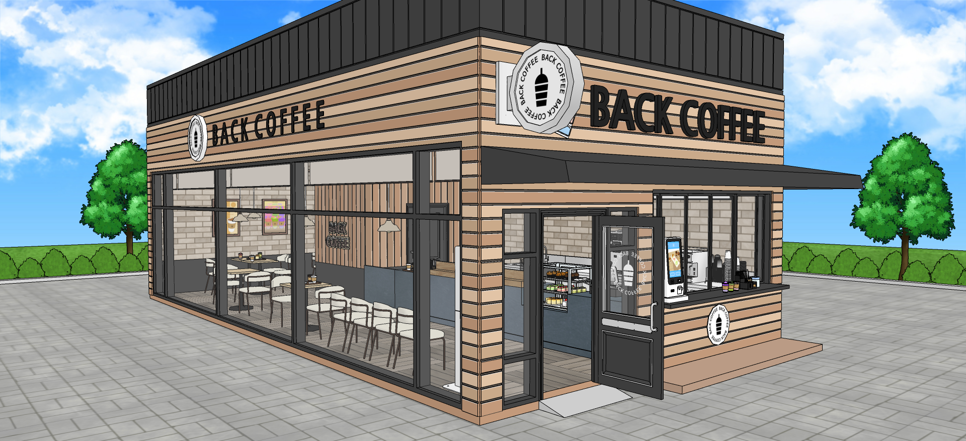 Takeout Cafe - Back Coffee with Drink and Desserts