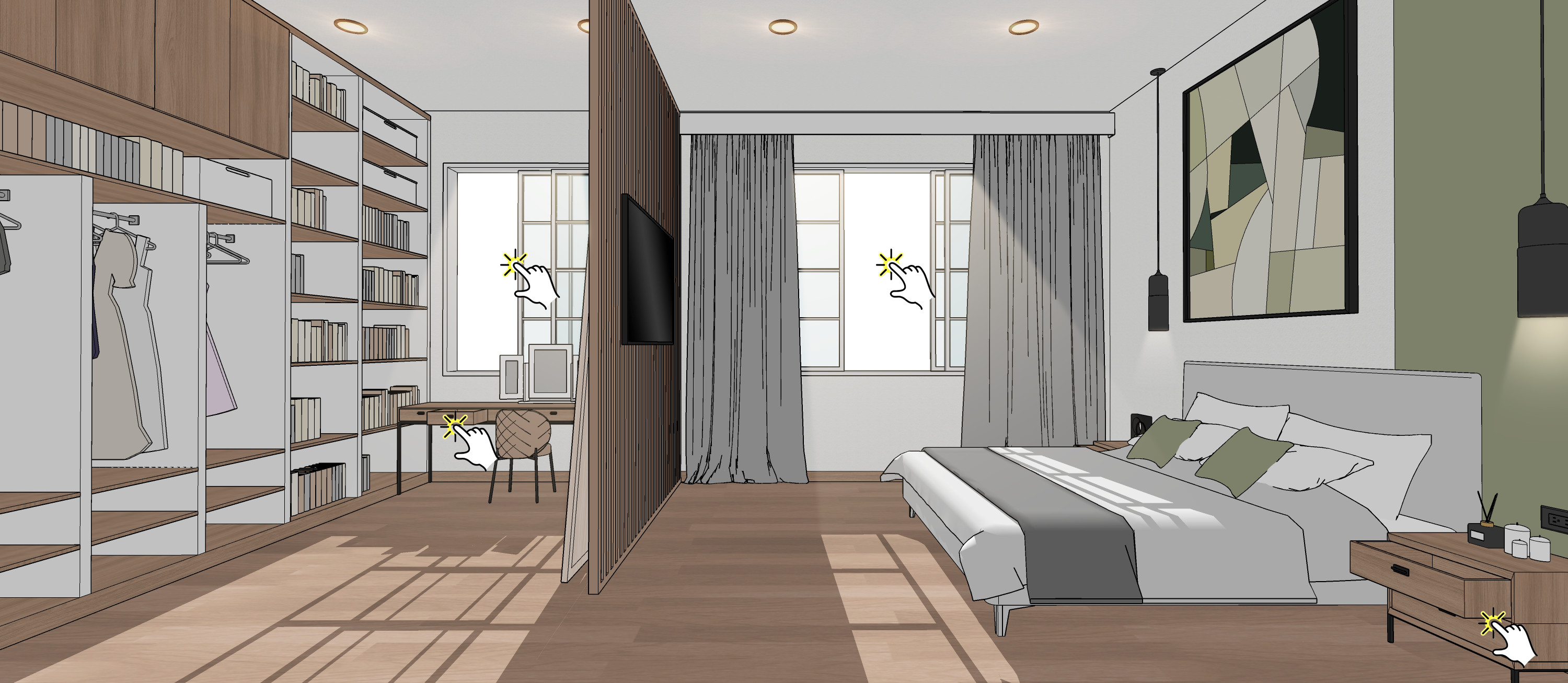 Bedroom With Open Closet