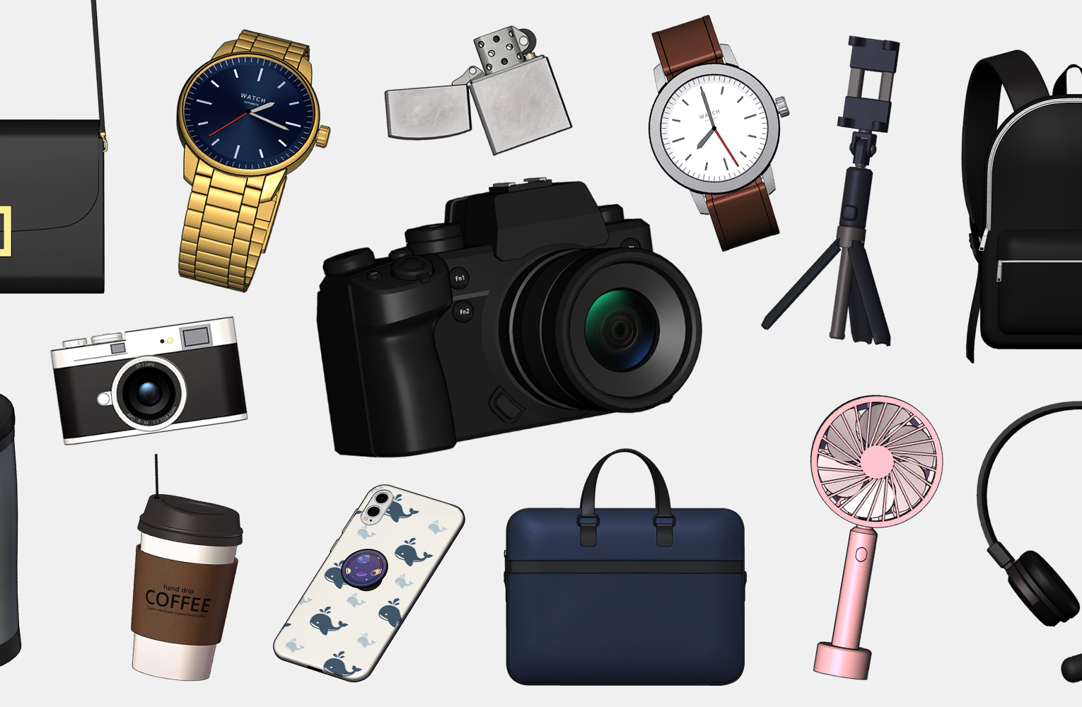 Clip Studio 3D Props Set - Cameras, Watches, Bags and More