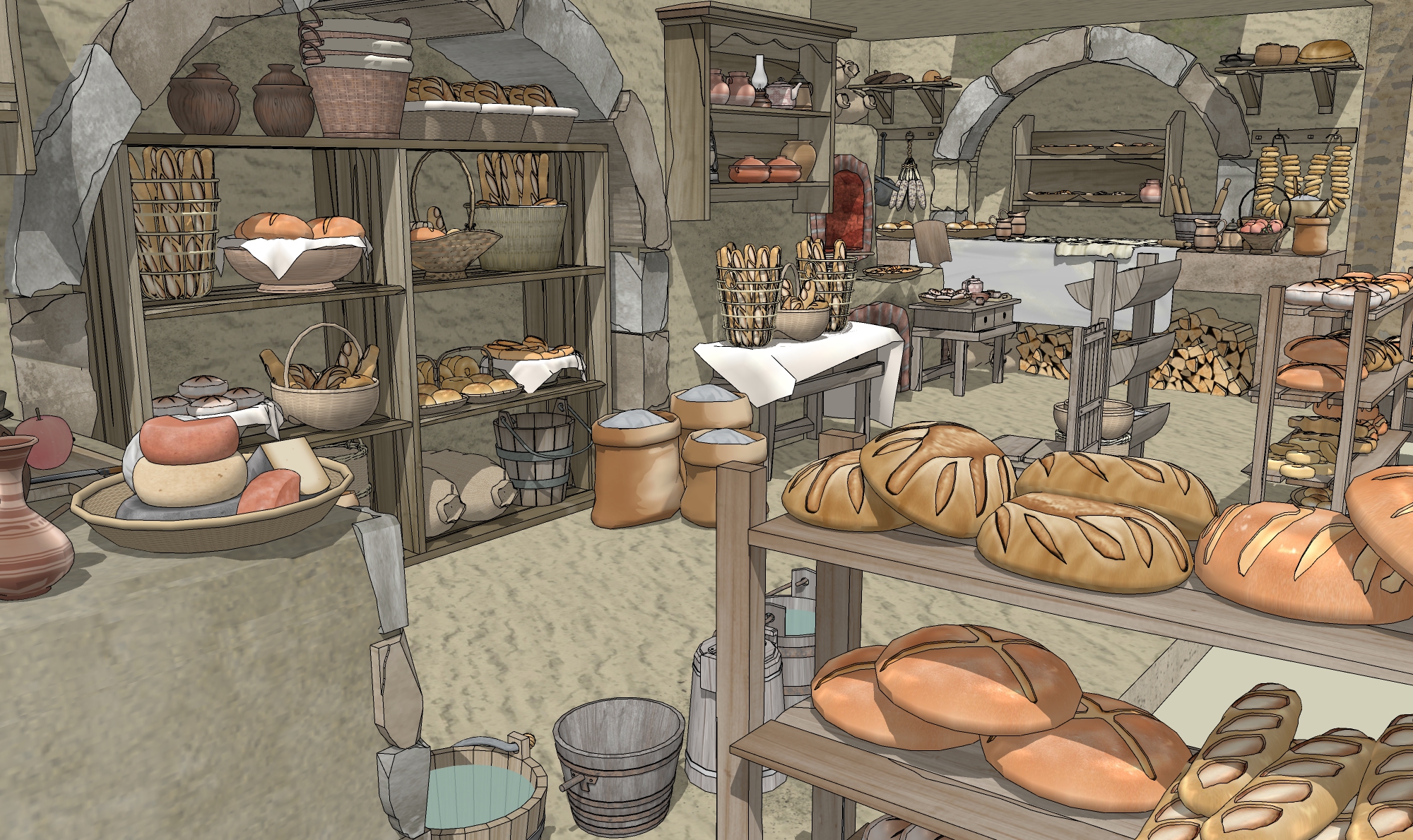 Medieval Village Scenery and Shops