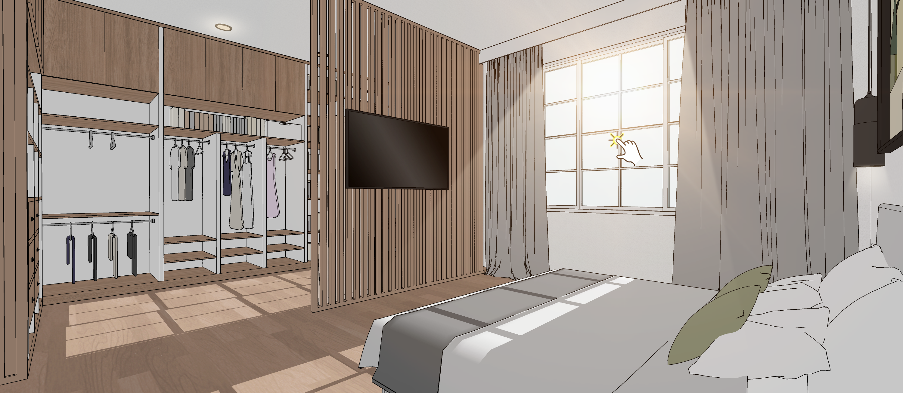 Bedroom With Open Closet
