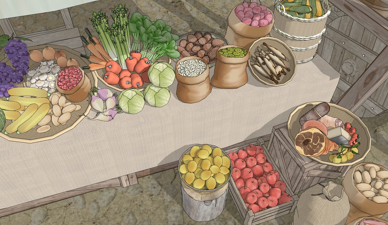 Medieval Village Scenery and Shops