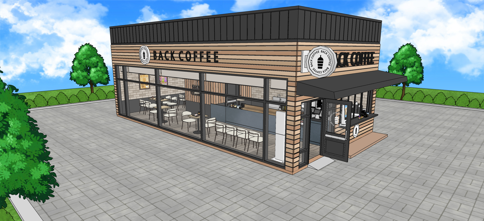 Takeout Cafe - Back Coffee with Drink and Desserts