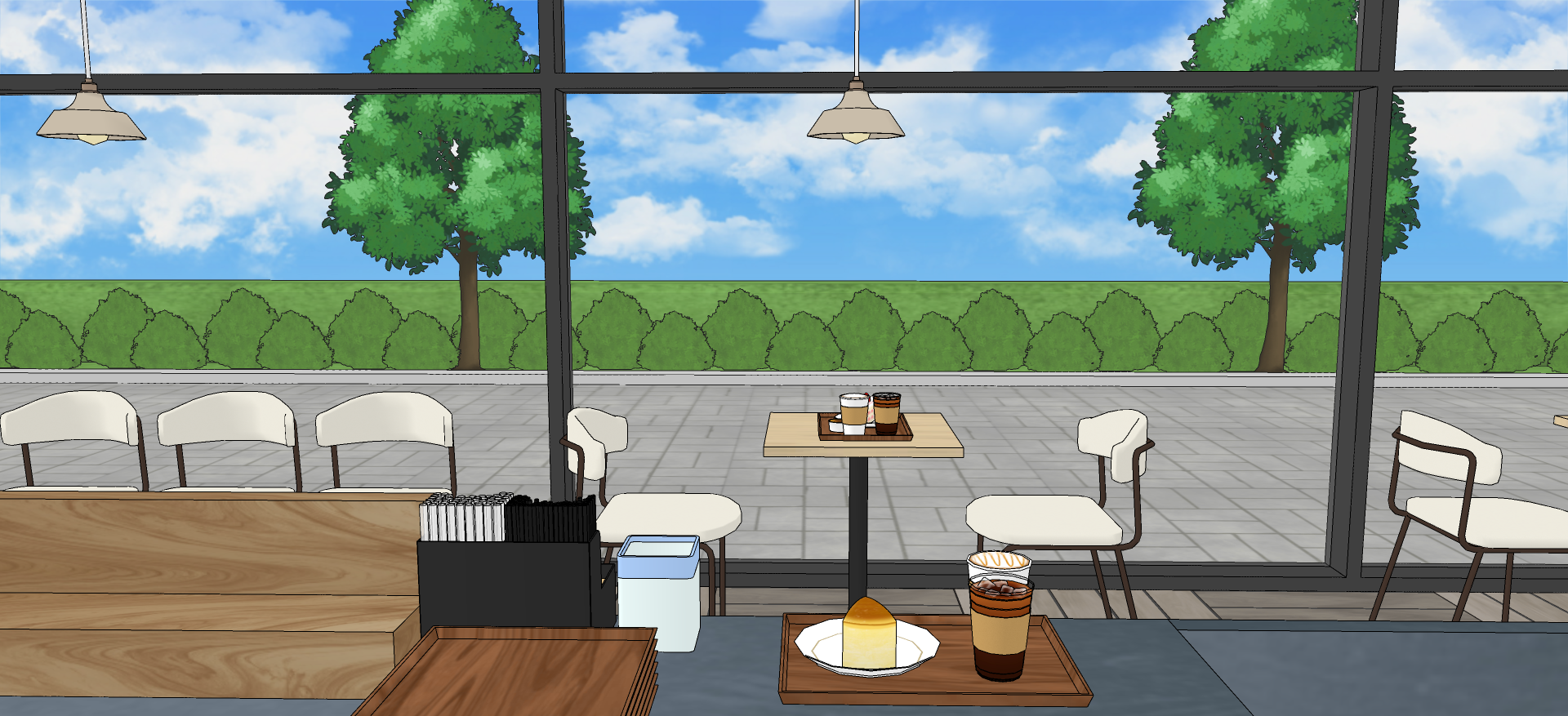 Takeout Cafe - Back Coffee with Drink and Desserts