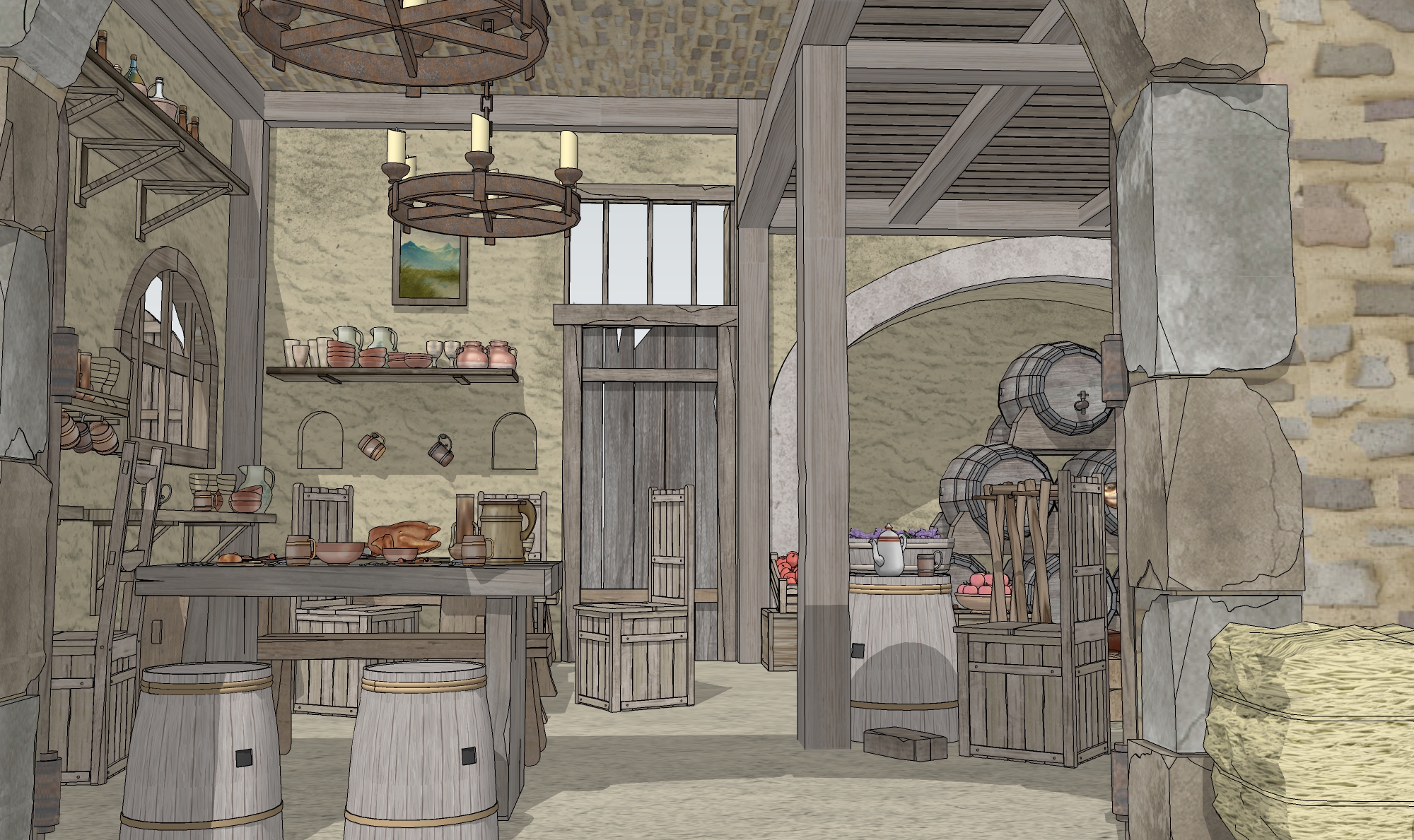 Medieval Village Scenery and Shops