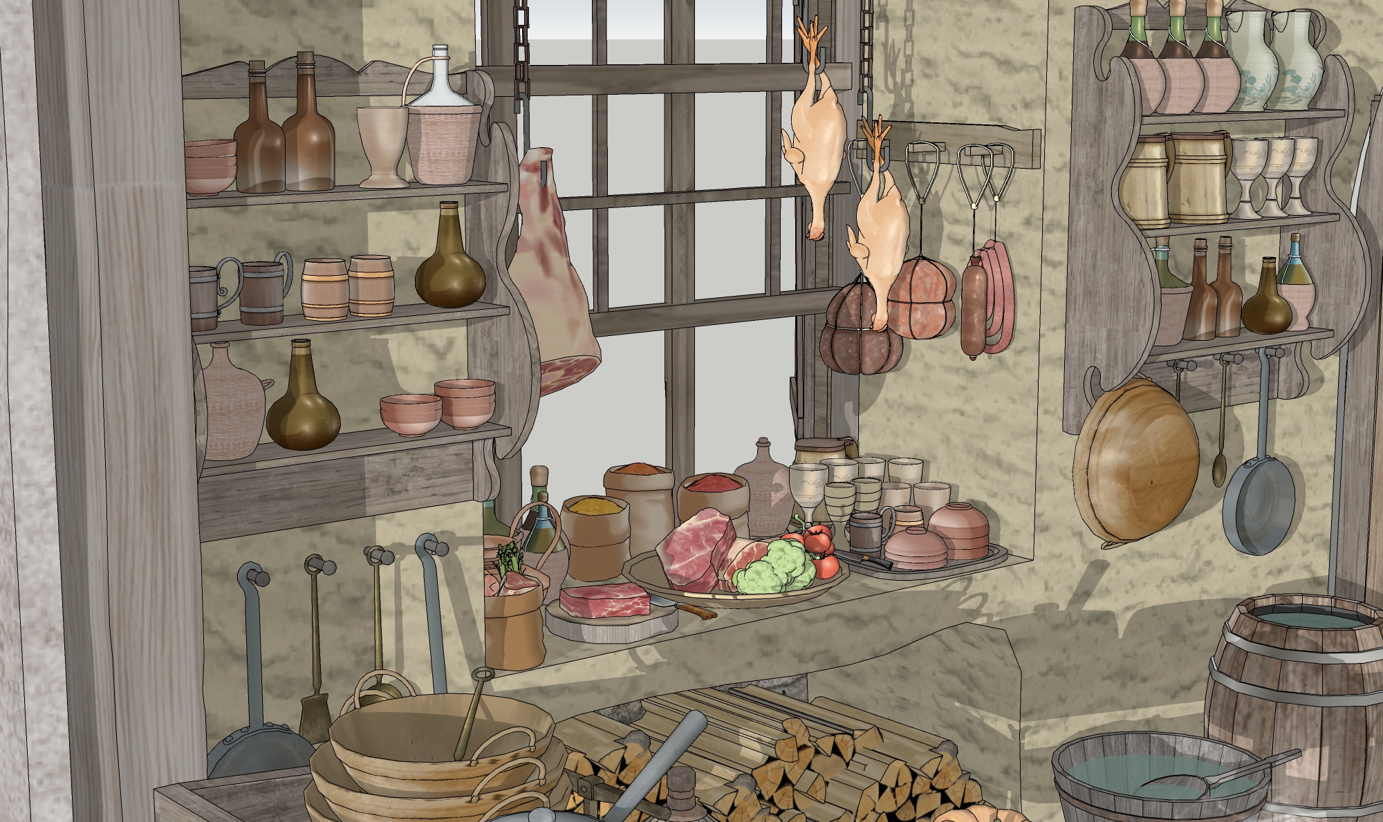 Medieval Village Scenery and Shops