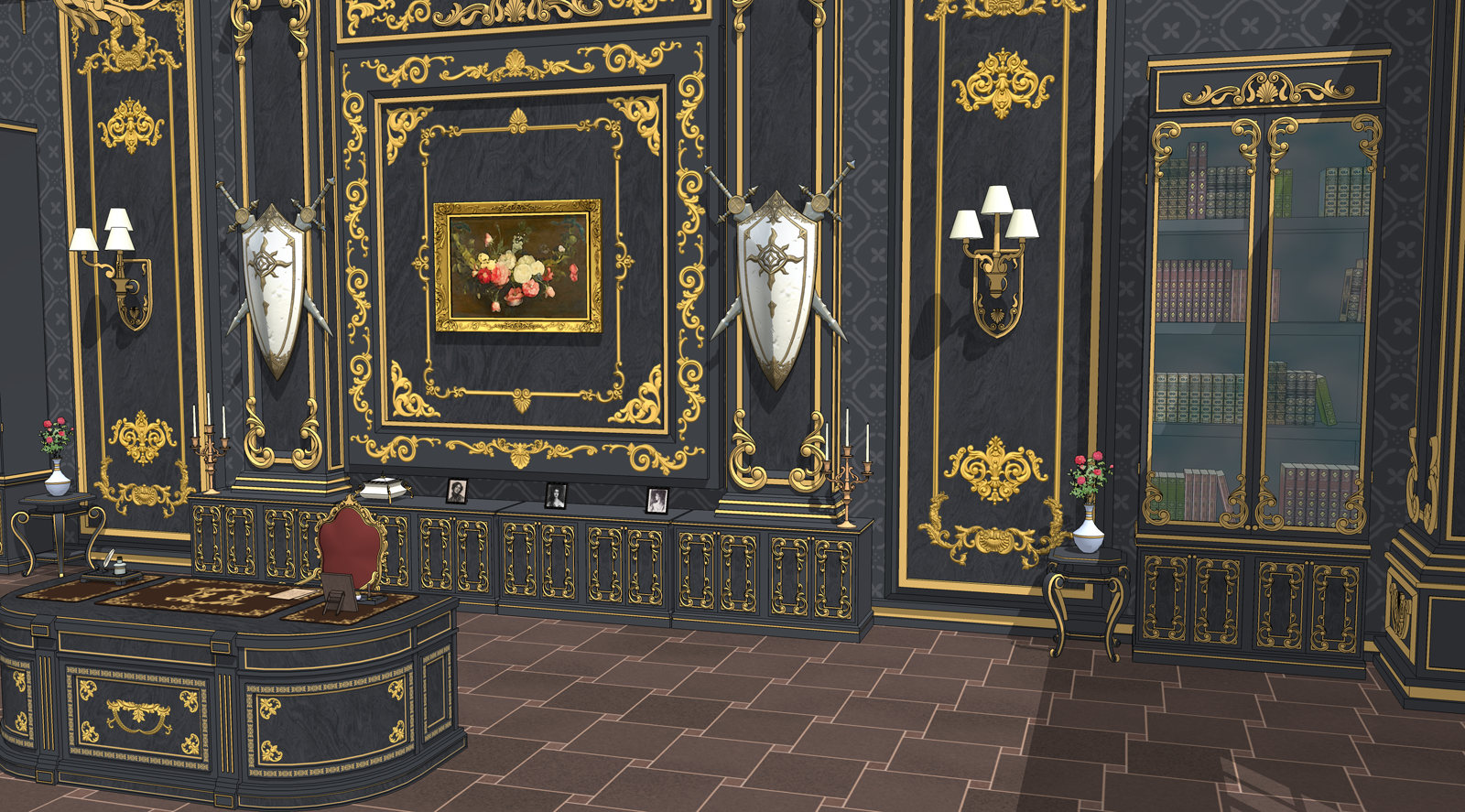 Romantic Fantasy Style Mansion Office Interior