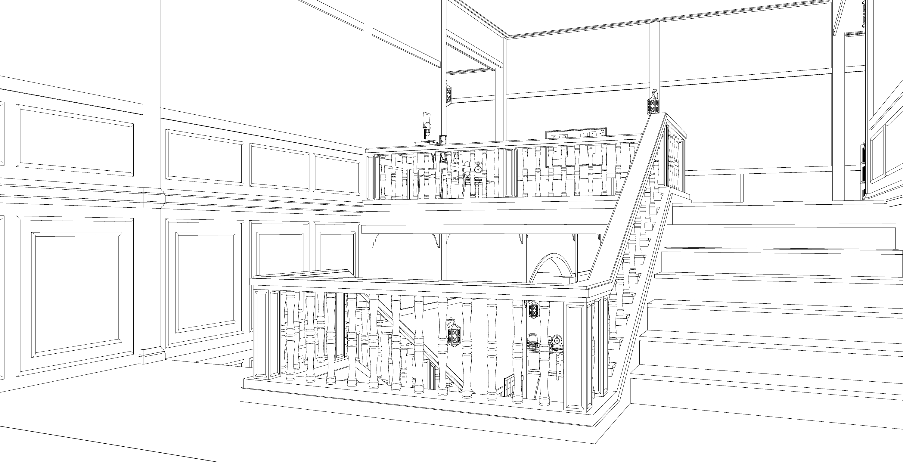 Dormitory Corridor + Stairs for Fantasy Background
