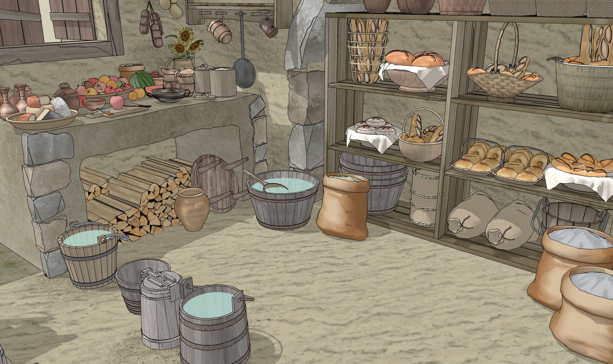 Medieval Village Scenery and Shops