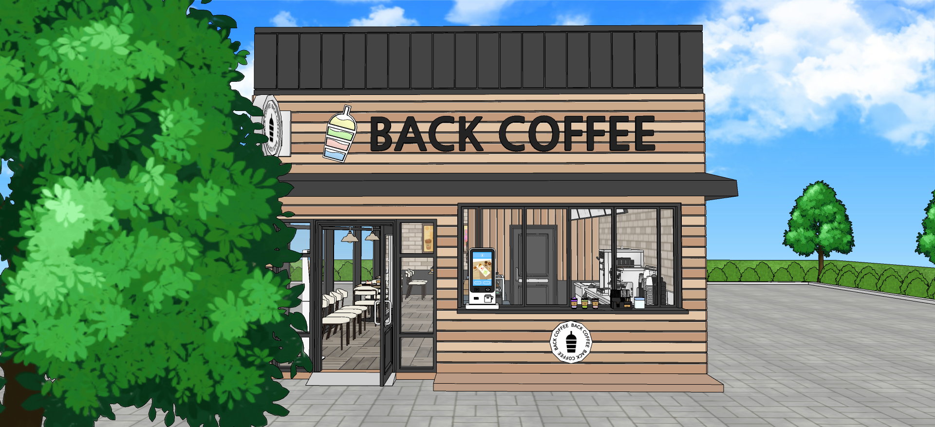 Takeout Cafe - Back Coffee with Drink and Desserts